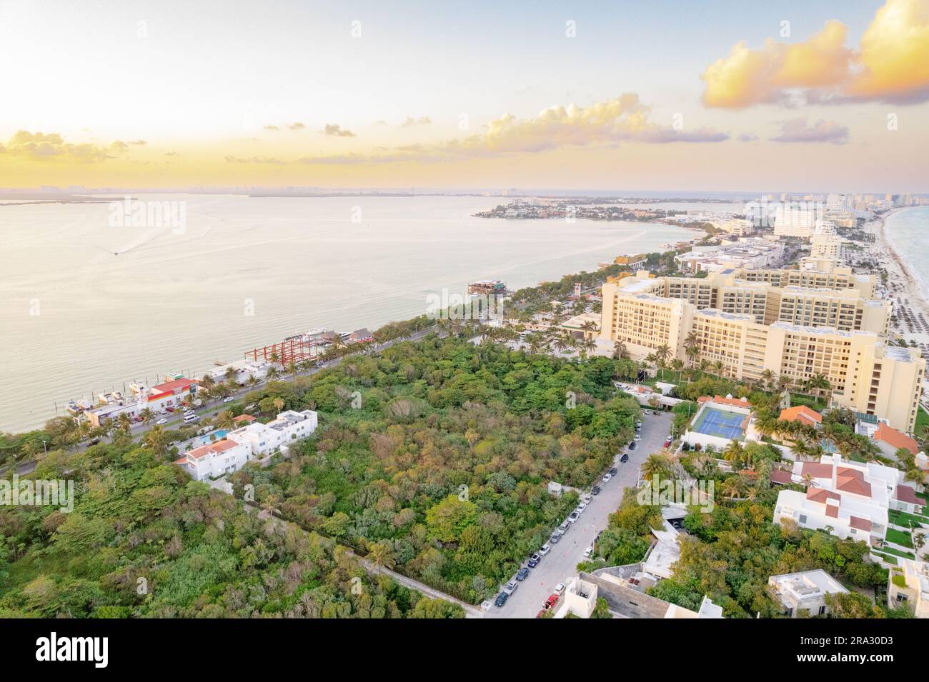 An aerial view of the sunny Cancun Resort in Mexico under a bright sky ...