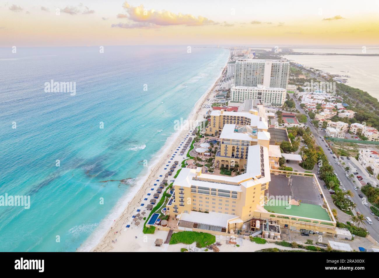 An aerial view of the sunny Cancun Resort in Mexico under a bright sky ...