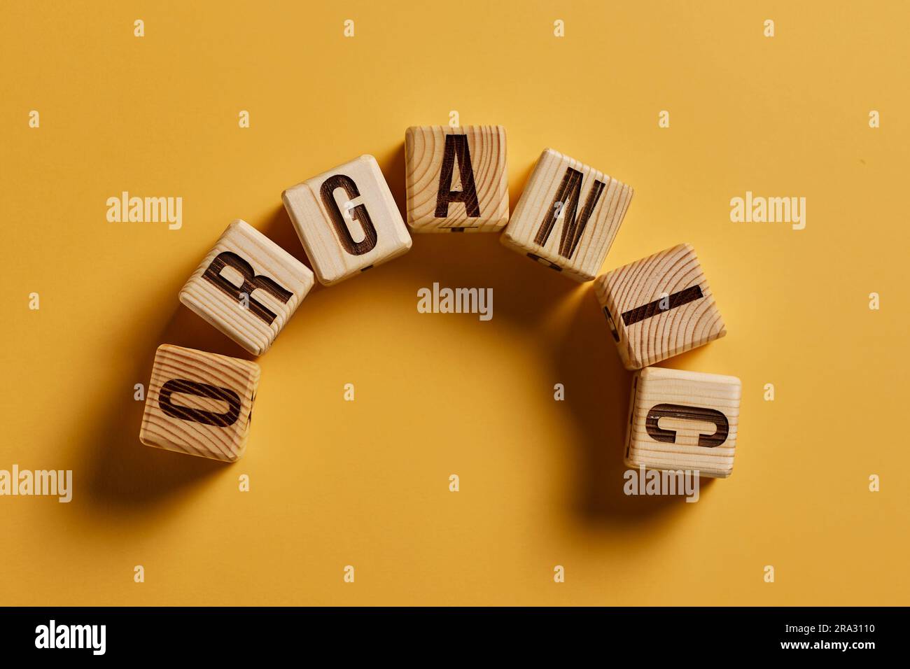 organic word written on wood block. organic text on table, concept ...