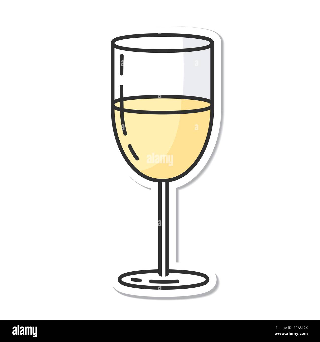 Sticker glass of white wine isolated vector illustration, minimal ...
