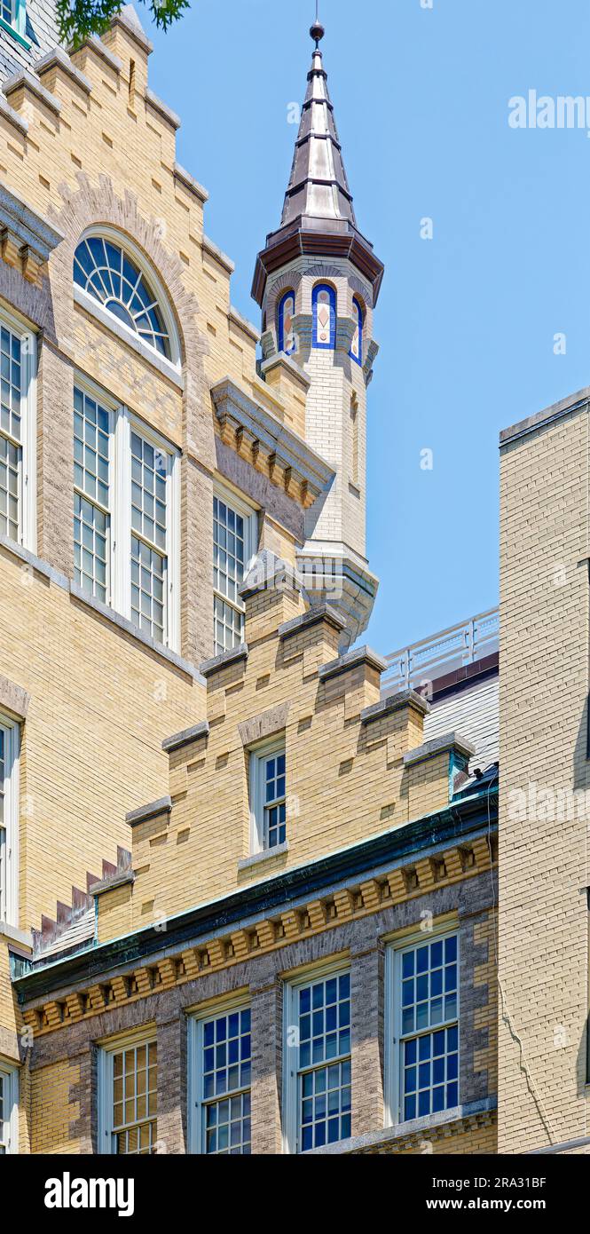 Newtown High School in Queens, NY, was built in stages: Flemish Revival ...