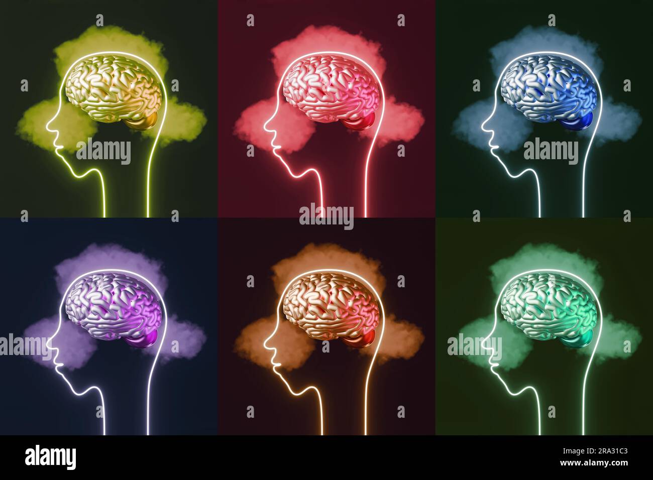 Human head brain pop up thought cloud 3d rendering creative art.Mental ...