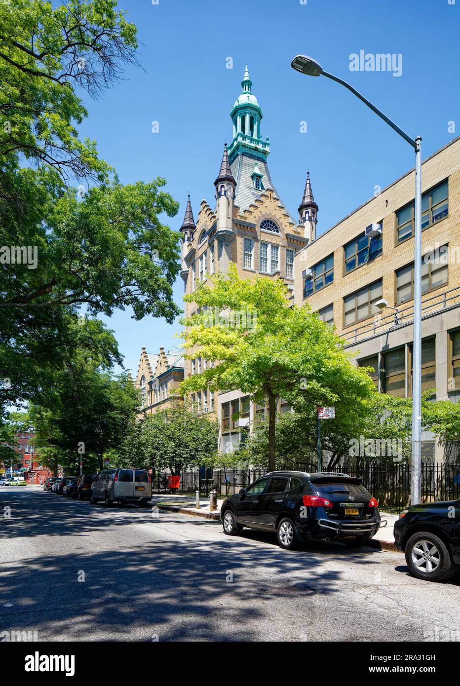 Newtown High School in Queens, NY, was built in stages: Flemish Revival ...