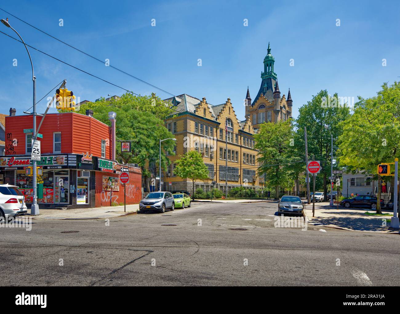 Newtown High School in Queens, NY, was built in stages: Flemish Revival ...