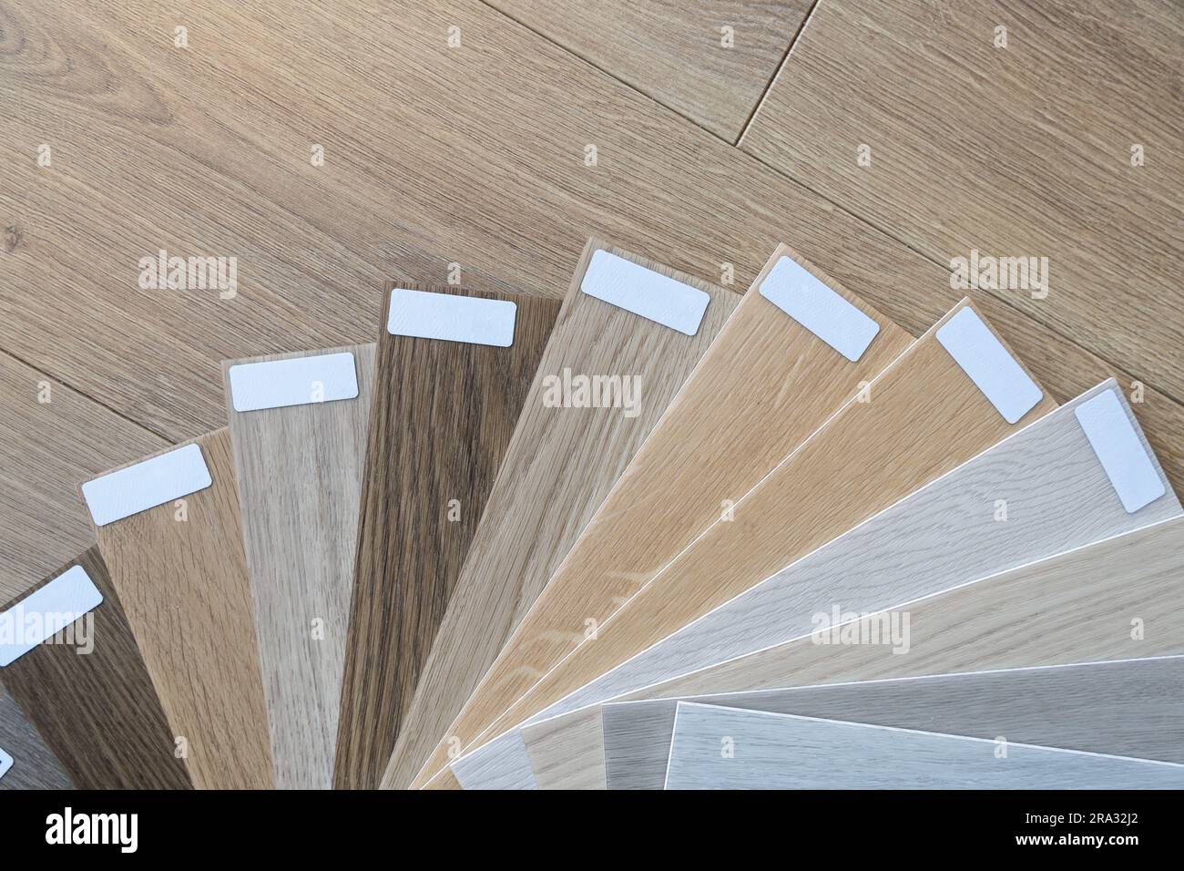 Wooden flooring samples. Interior designer flat lay composition with ...