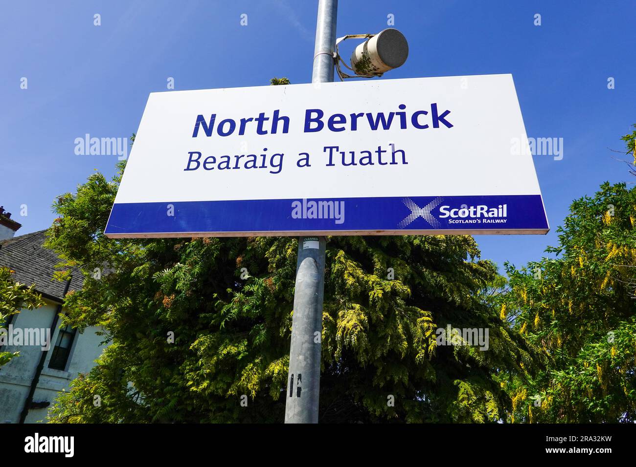 ScotRail sign for the North Berwick, Bearaig a Tuath, railway station ...