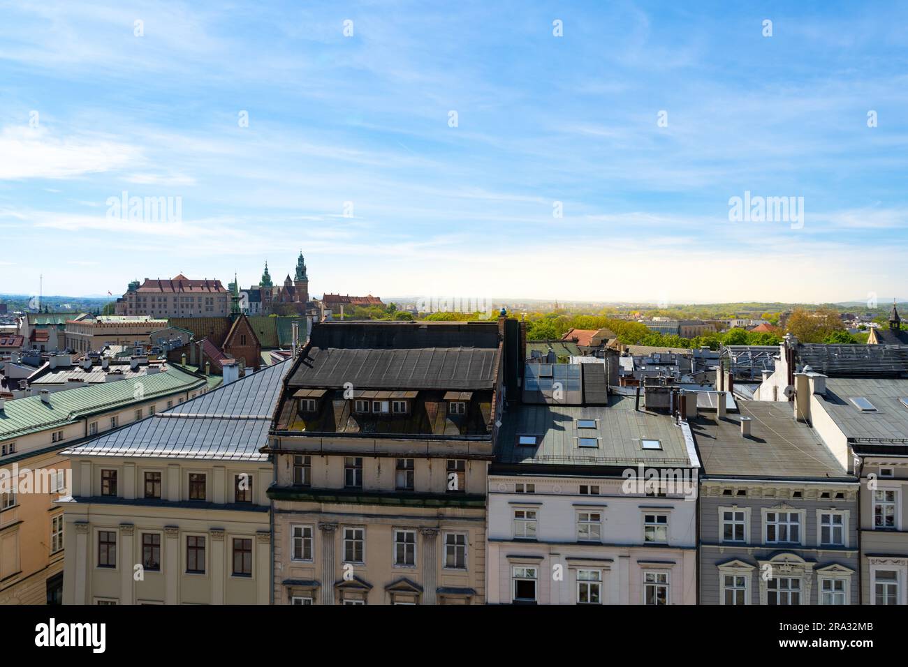 Aerial view of Kraków, Poland. Tenement houses of Cracow old town ...