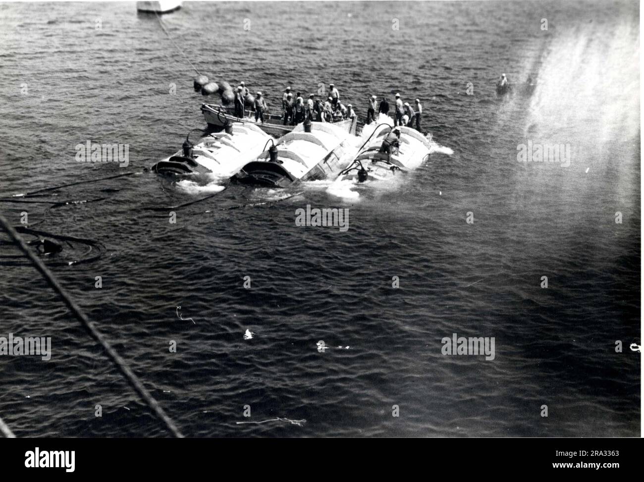 View from the USS Sculpin of the Raising of the Pontoons Attached to ...