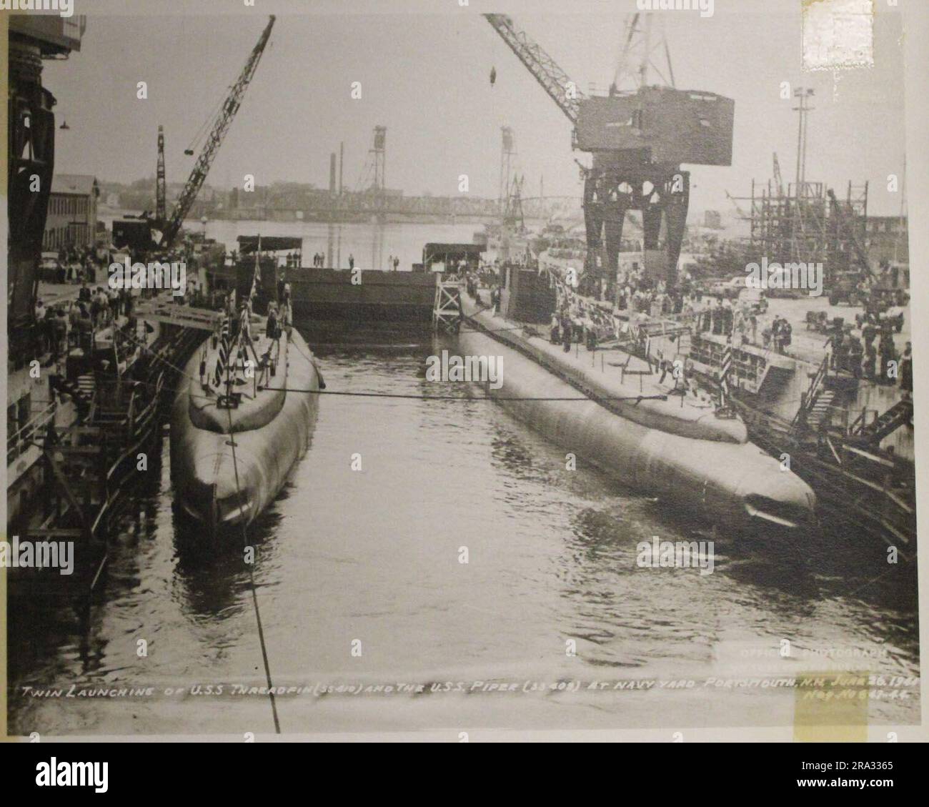 Twin Launching of USS Threadfin (SS 410) and USS Piper (SS 409) at Navy ...