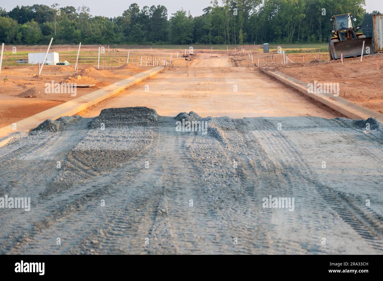 Flat road gravel subbase in new construction residential subdivision ...