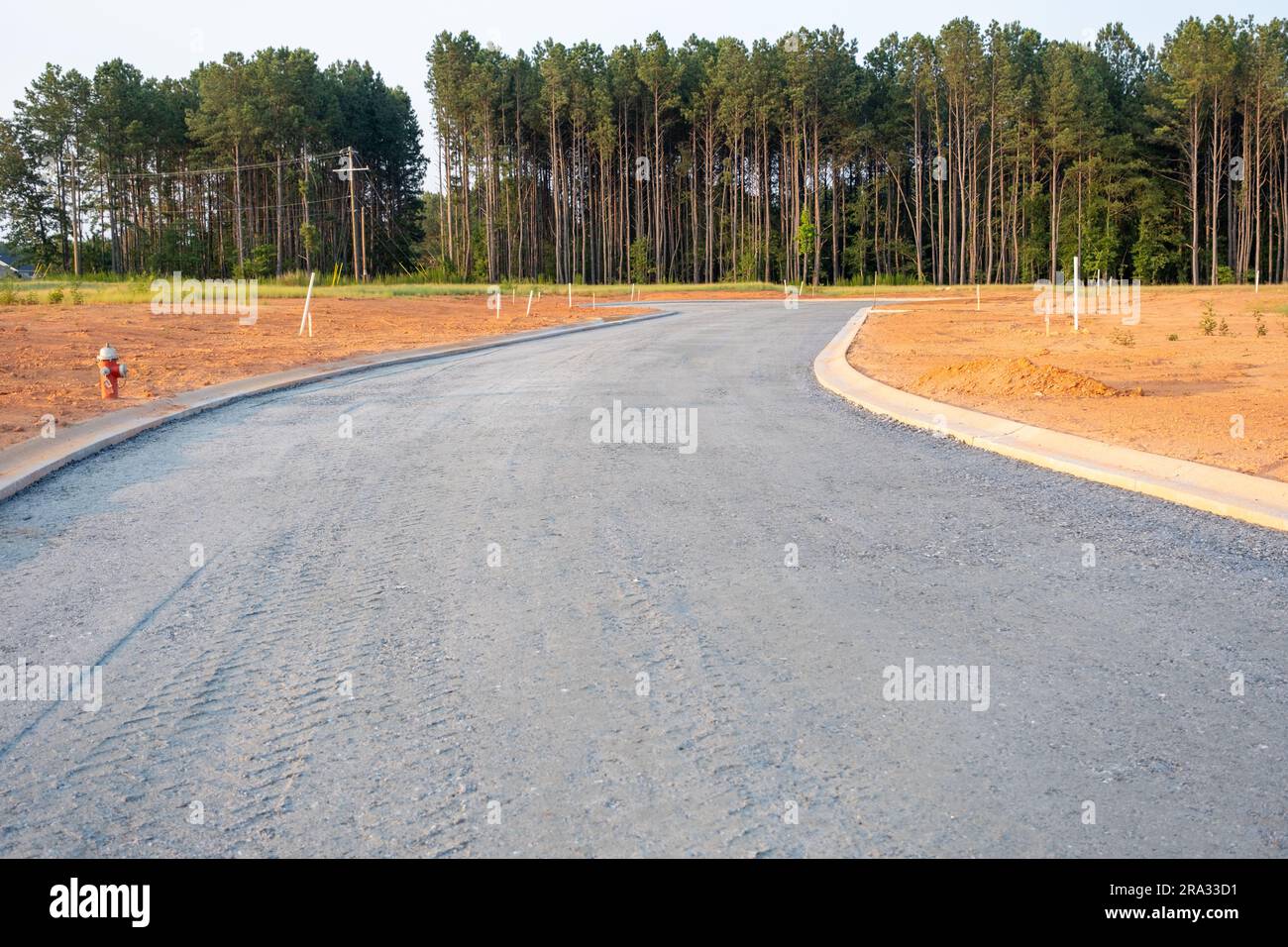 Flat road gravel subbase in new construction residential subdivision ...