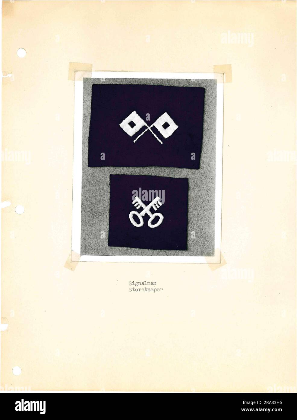 Photograph of Signalman (top) and Storekeeper (bottom) Naval Insignias ...