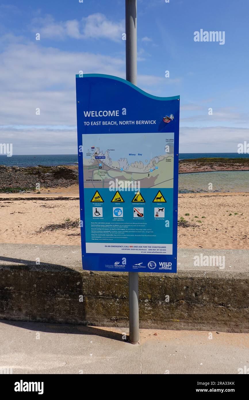 Welcome to East Beach, North Berwick, descriptive sign posted near the ...