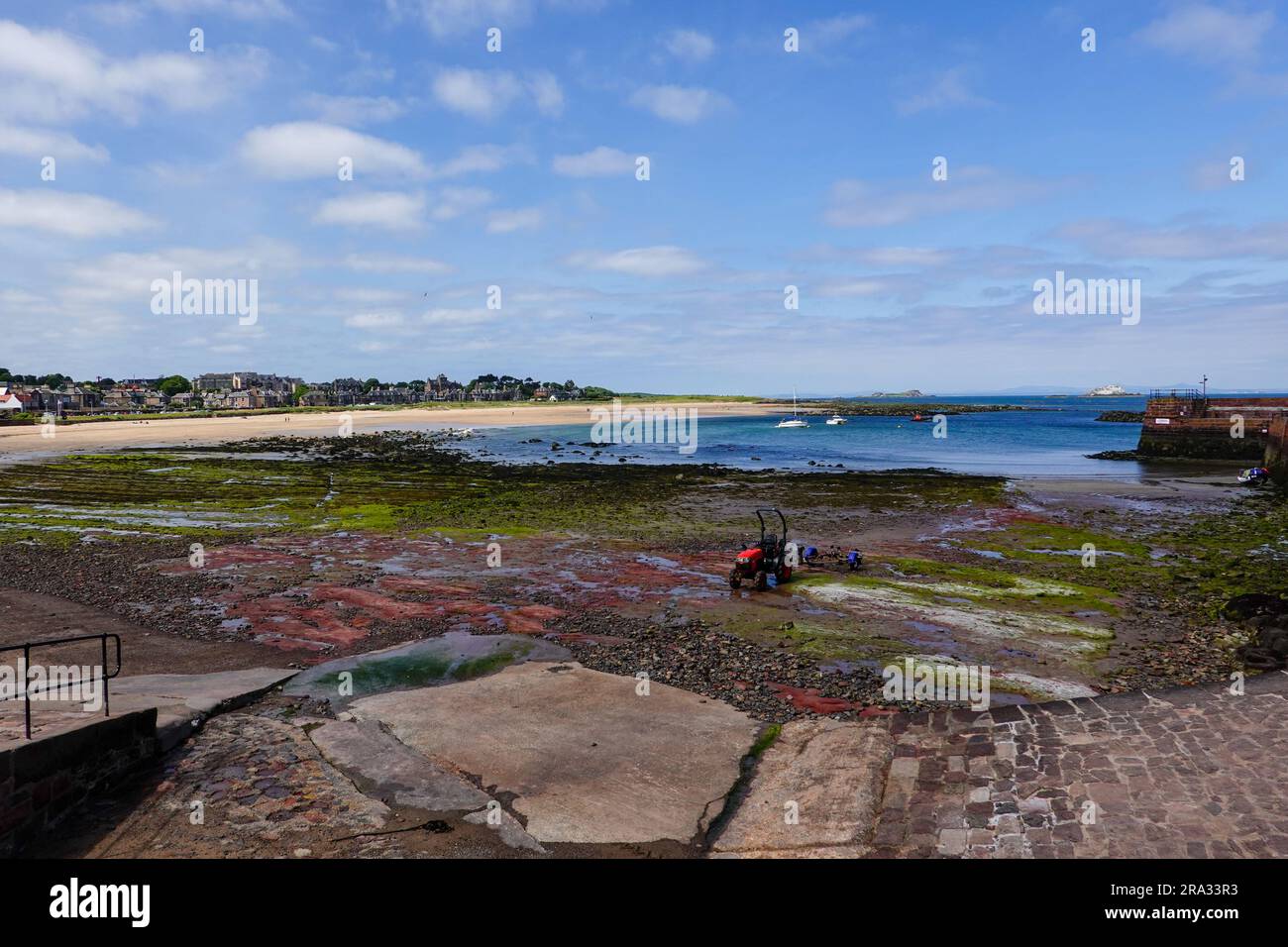 Coastal view of West Bay and West Bay Beach along the Firth of Forth ...