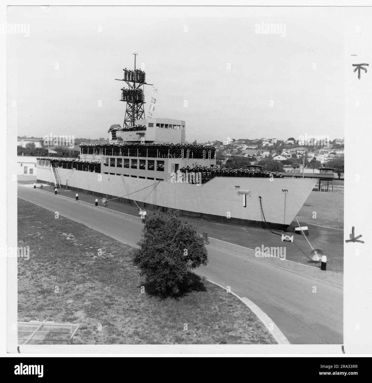 The Recruit Training Command Line the Rails of the Newly Refitted USS ...