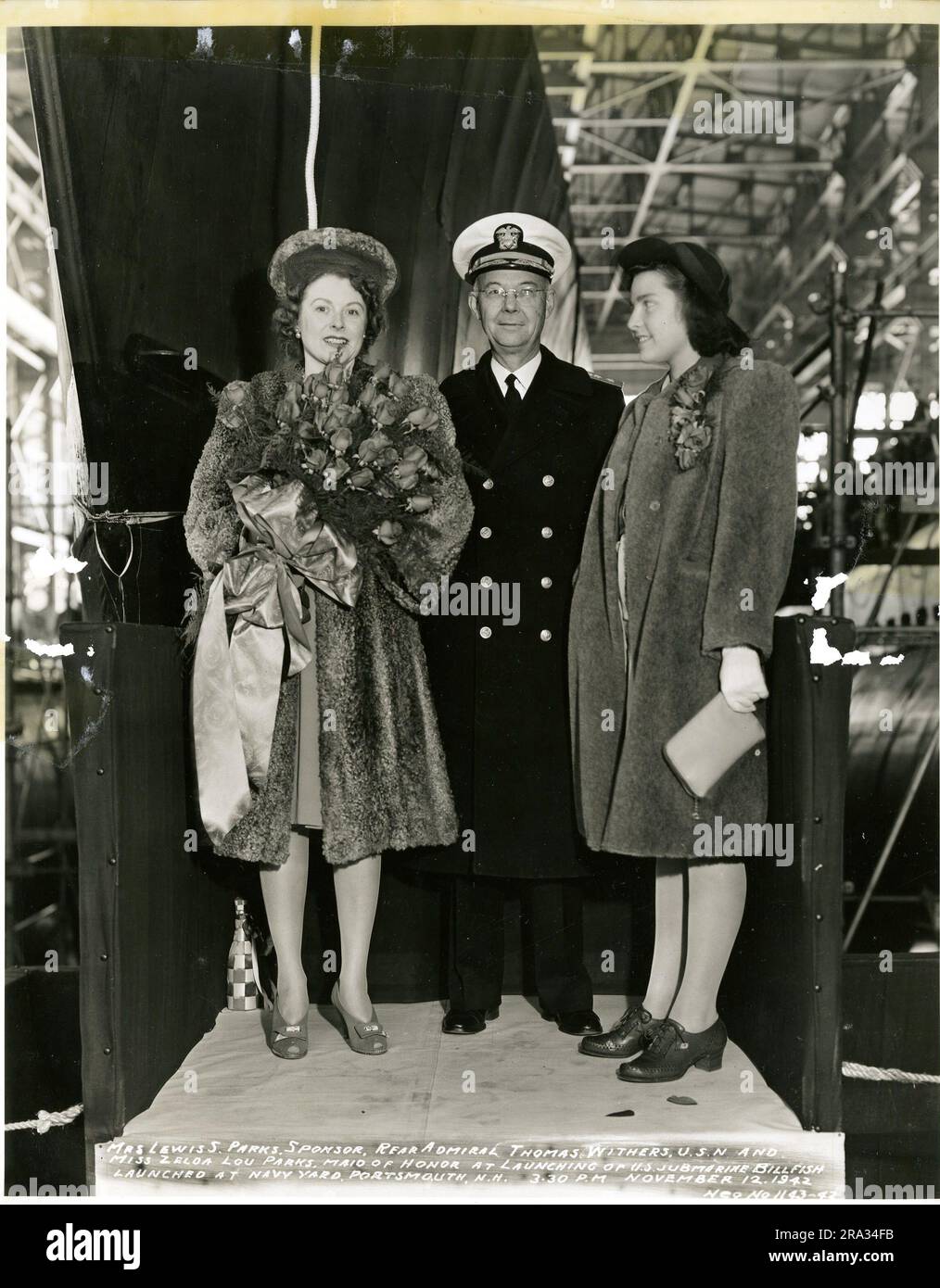Mrs. Lewis S. Parks, Sponsor, Rear Admiral Thomas Withers, and Miss ...