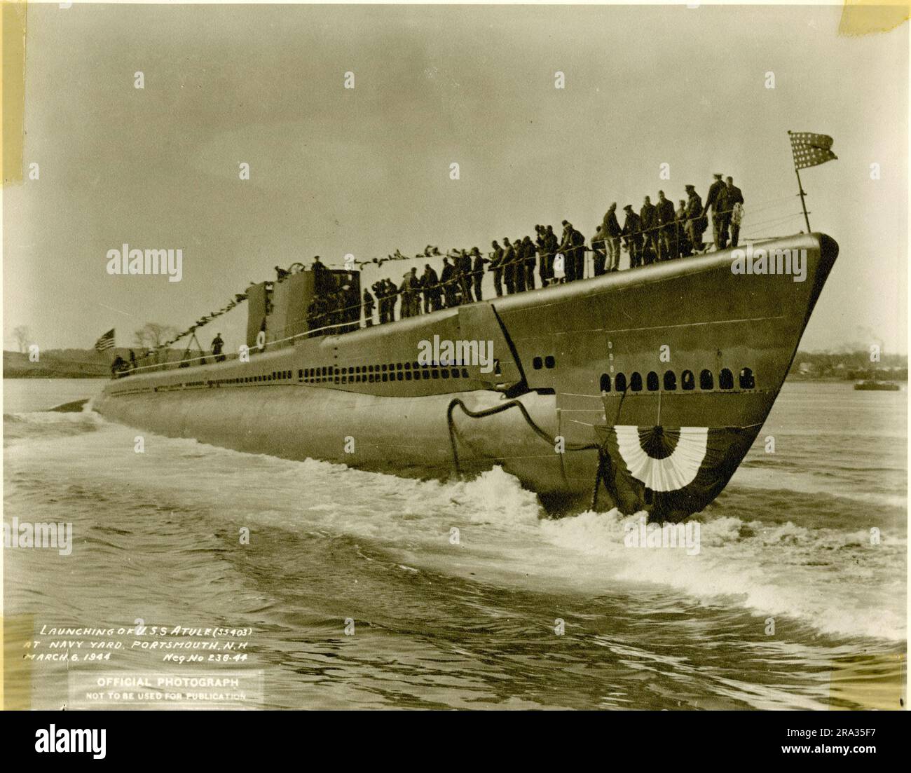 Launch of USS Atule at the Portsmouth Navy Yard. Original caption ...