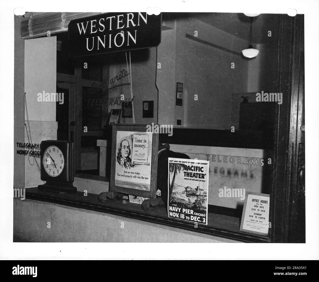 Photograph of Western Union Window with Advertisement for War Loan ...