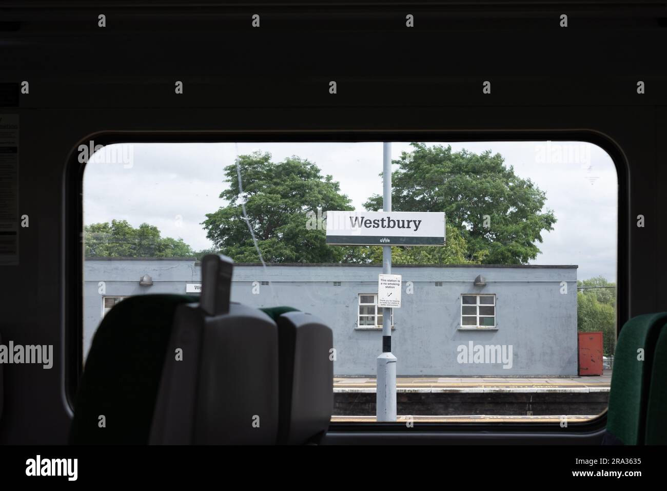 Westbury train station sign viewed from the train Stock Photo - Alamy