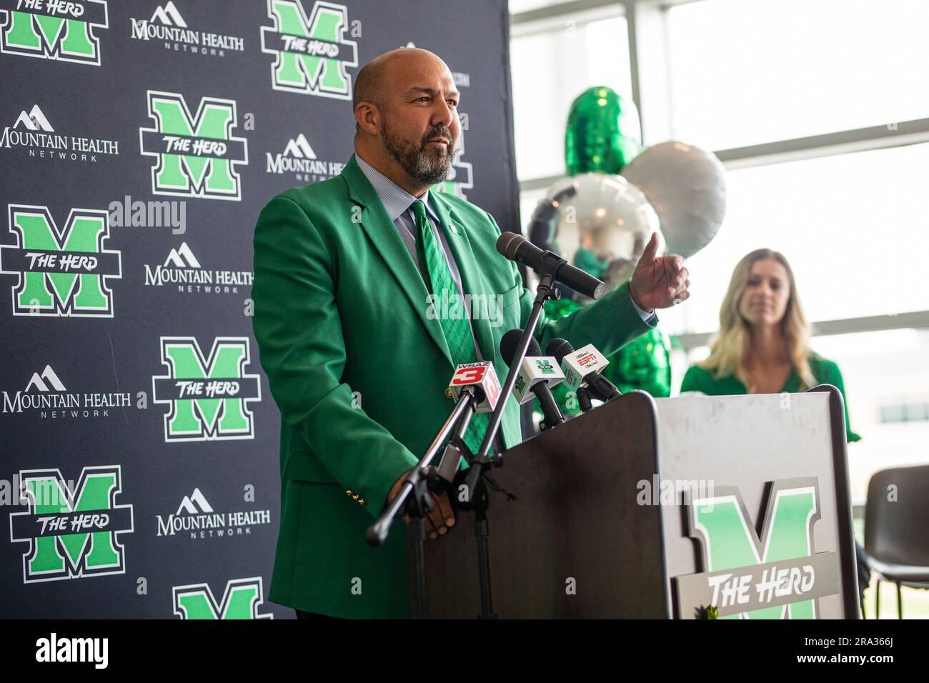 Marshall Athletic Director Christian Spears speaks during a press ...