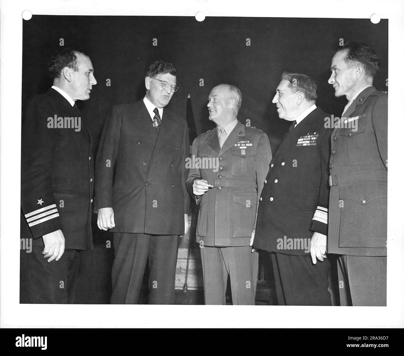 Photograph of Five Men Talking (Four in Military Uniform Stock Photo ...