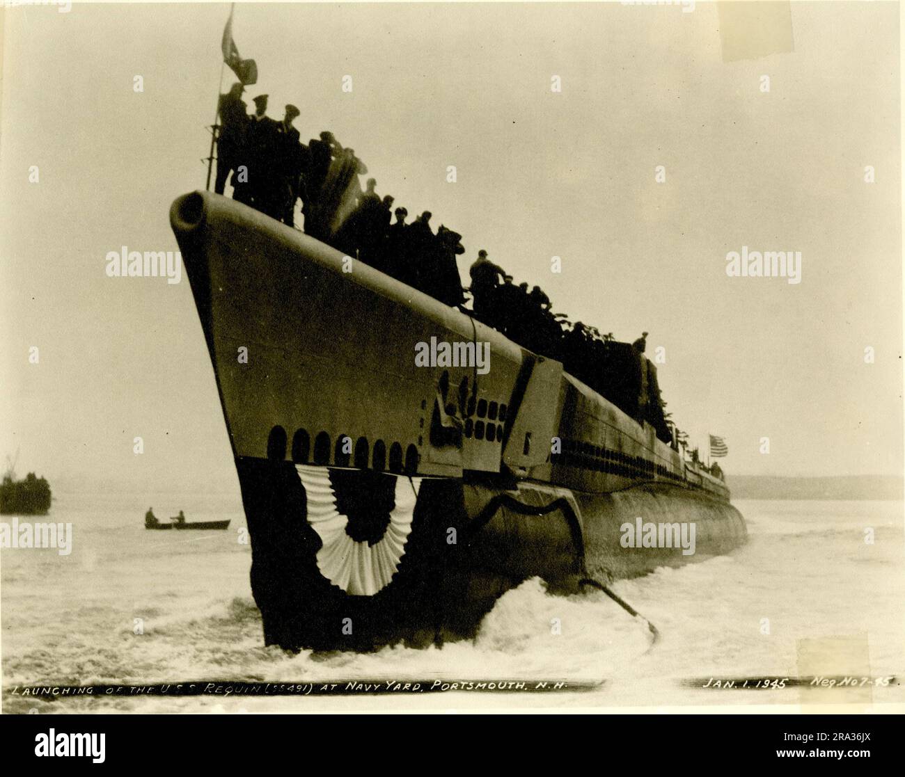 Launch of the USS Requin. Original caption: Launching of the USS Requin ...