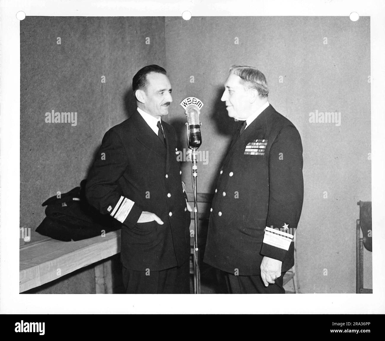 Photograph of Two Men in Military Uniform Talking into WBBM Microphone ...