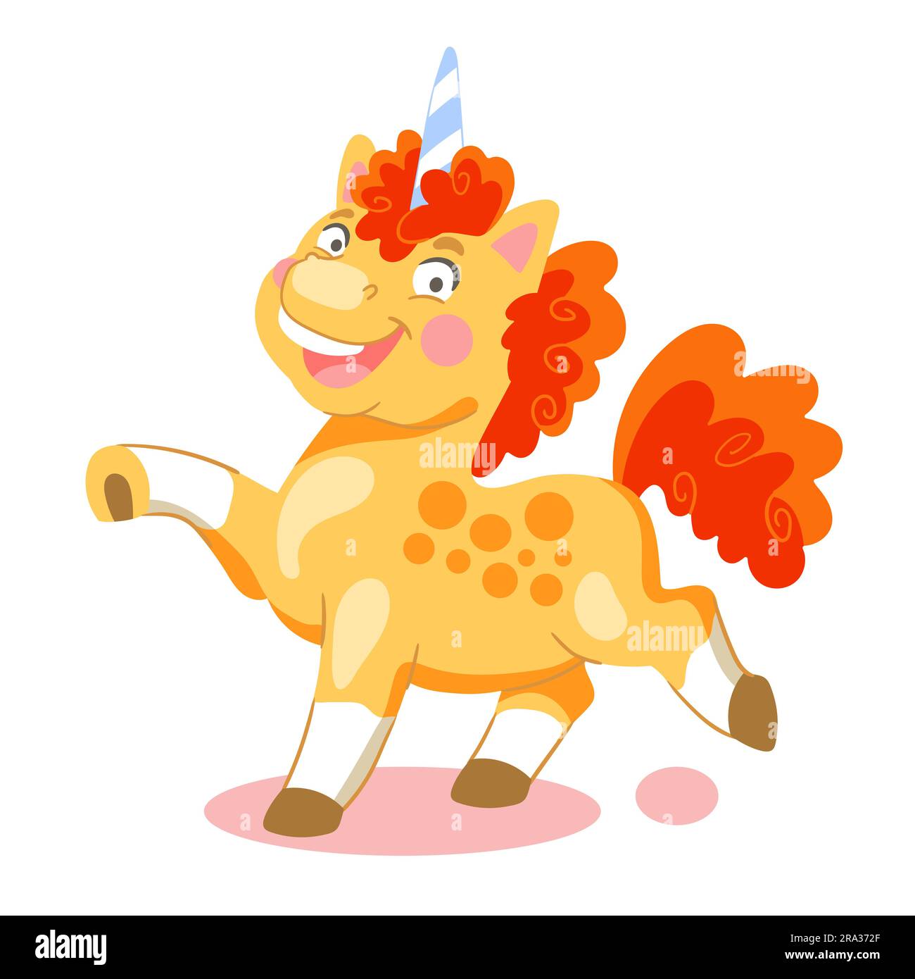 Cute cartoon character joyful bodypositive ginger unicorn with a curly ...