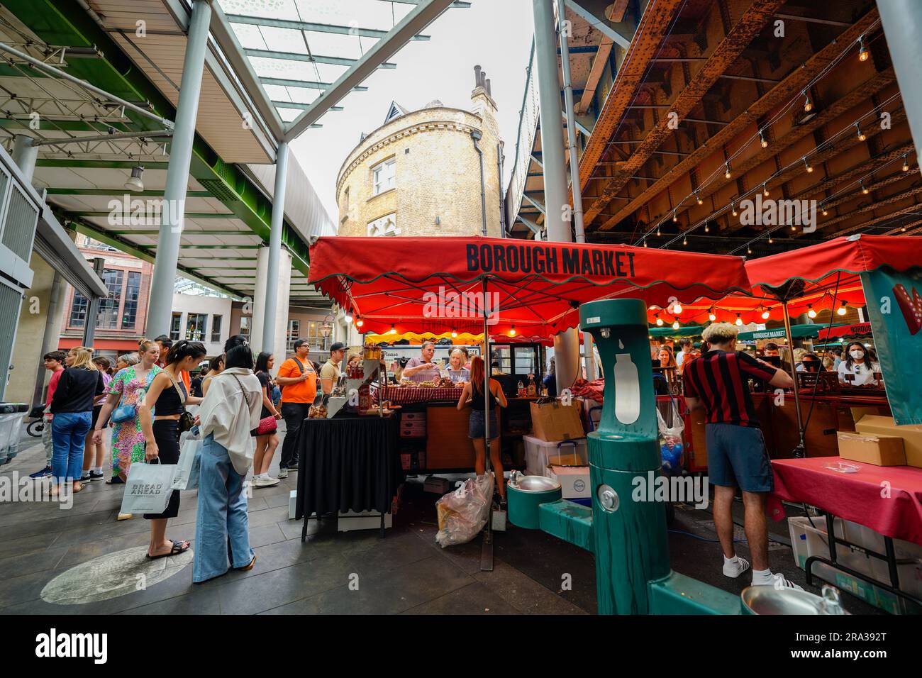 Borough Market in London, open air food market, farmers market with ...