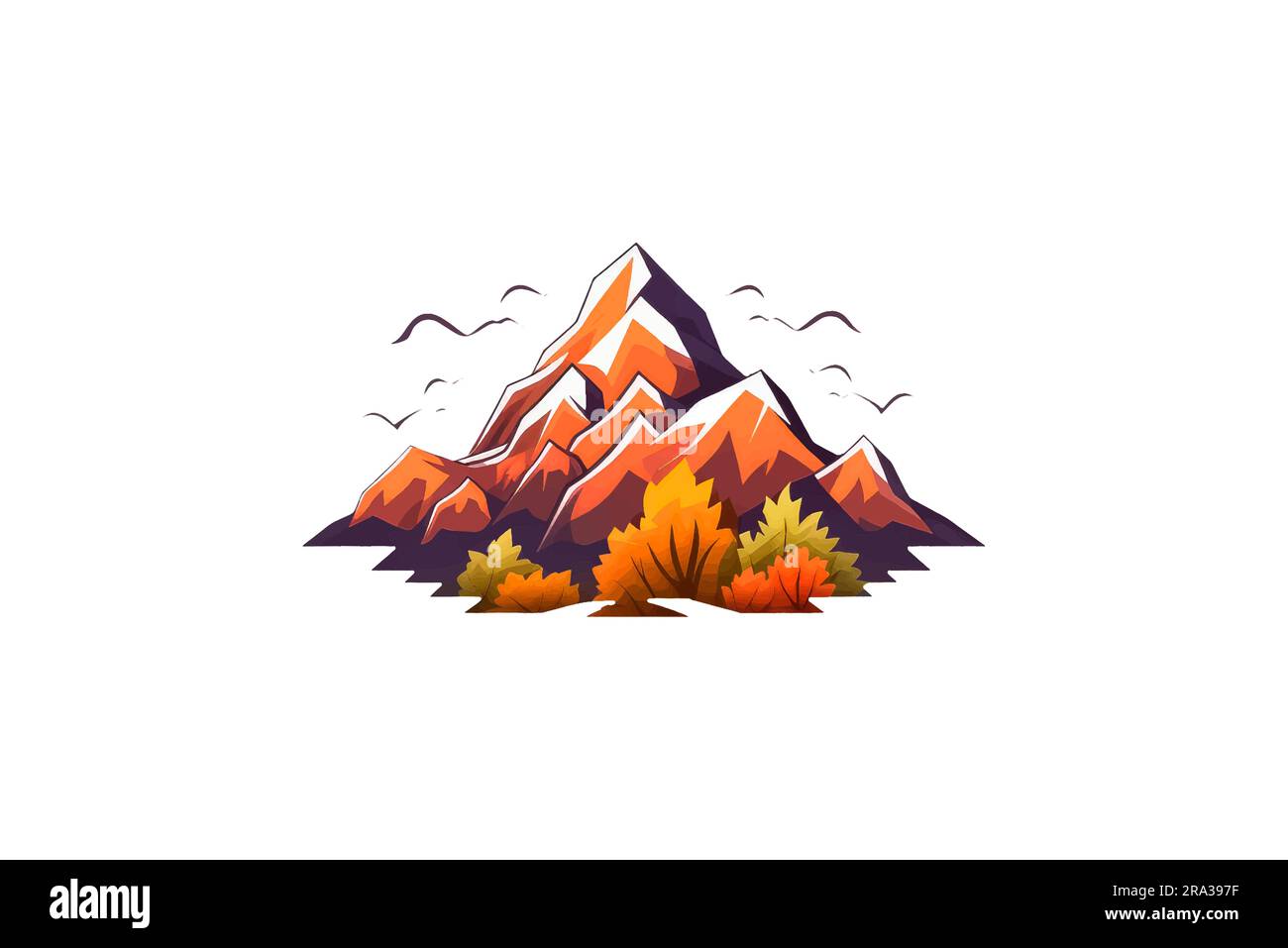 mountain autumn forest with landscape background bird in flat color for ...