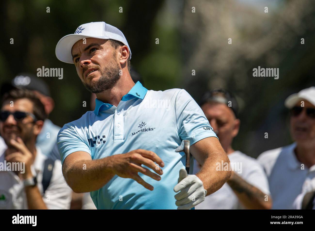 Laurie Canter of Majesticks GC looks on from the second tee during the ...
