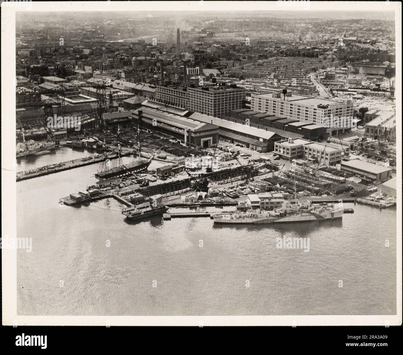 Aerial View of Dry Dock #5 with USS Constitution at Pier Shipways #1 ...
