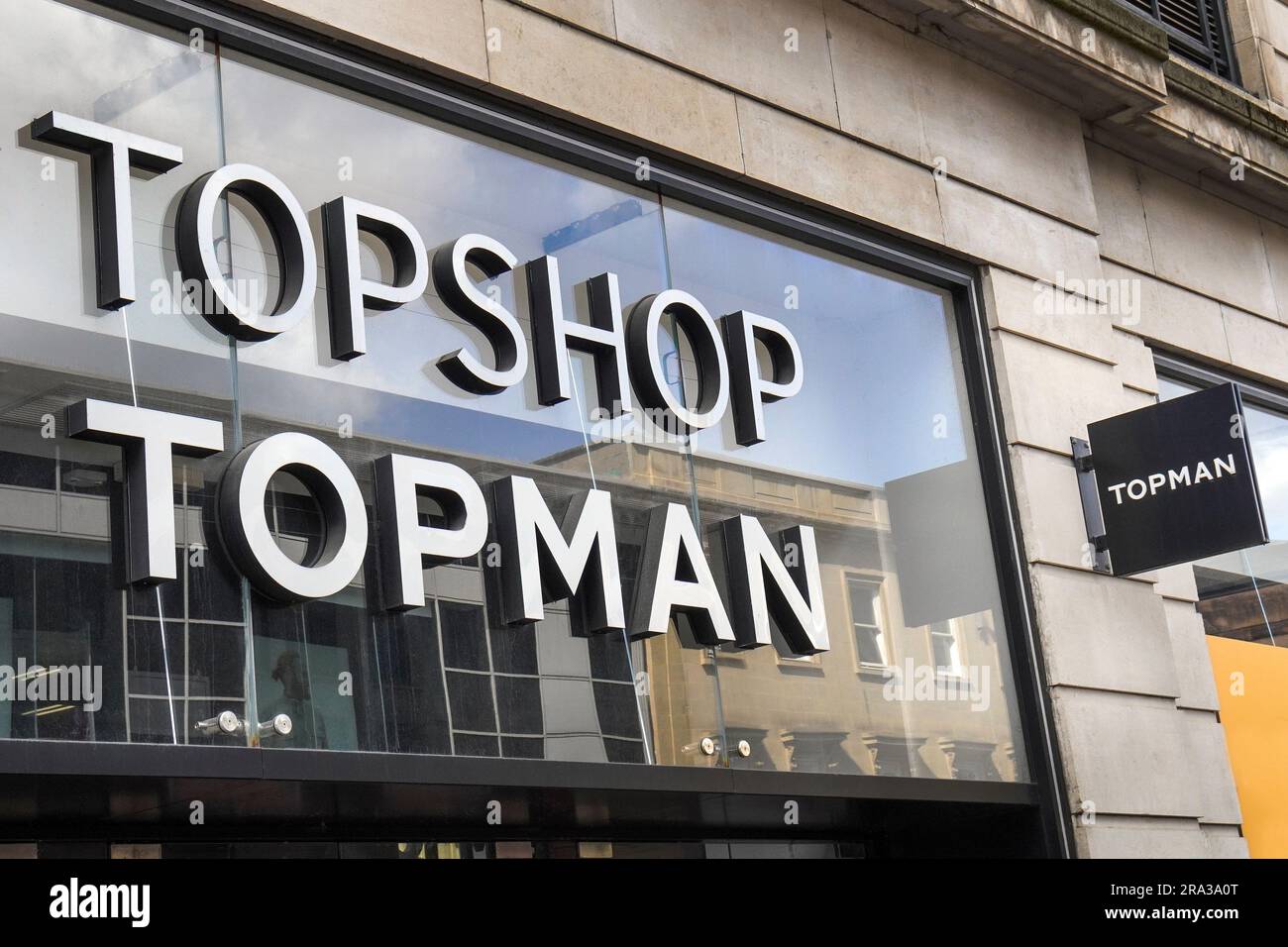Store frontage showing copyright name and logo for Topshop and Topman ...