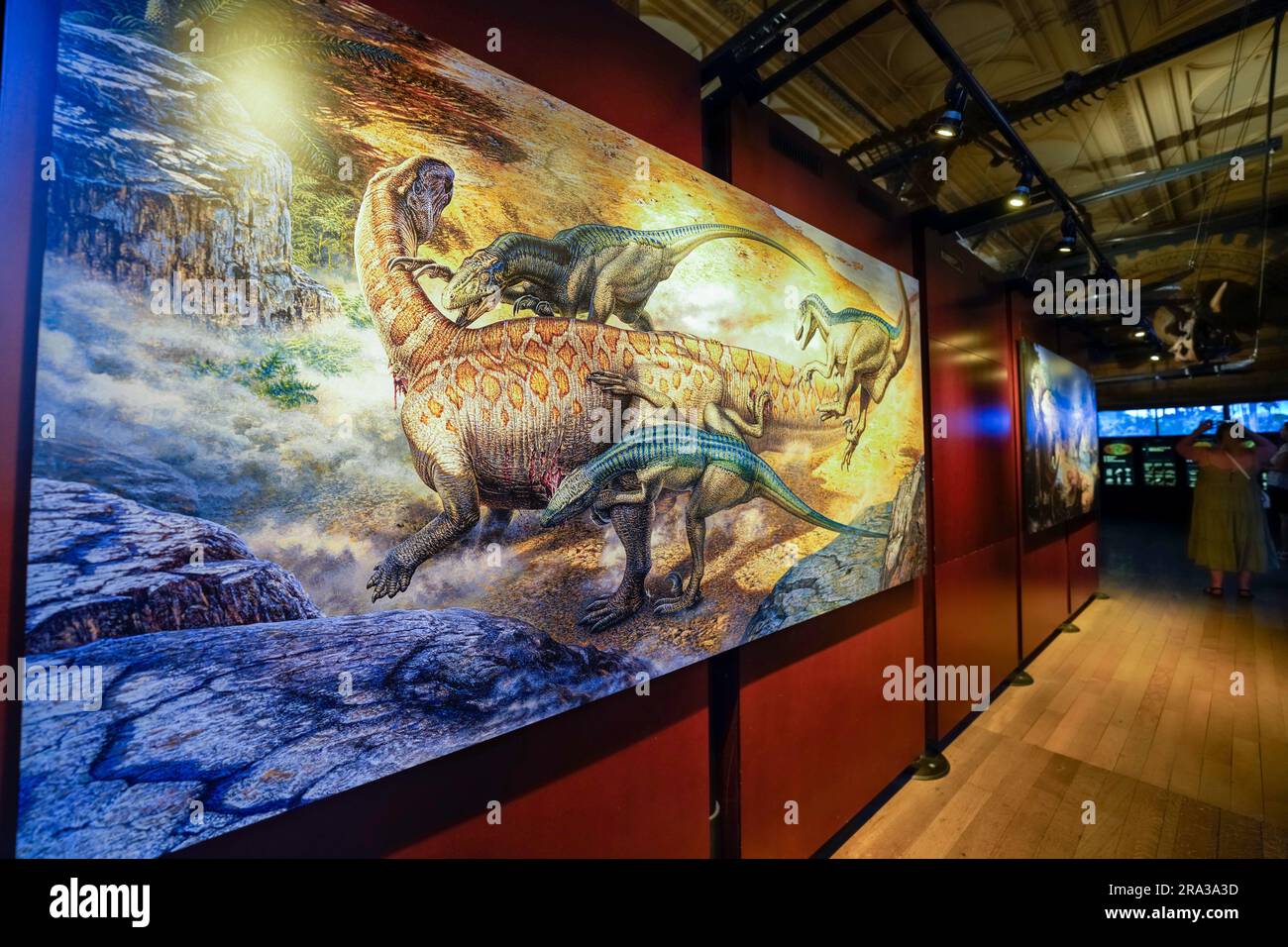 Natural History Museum in London, dinosaurs in artwork in the interior ...