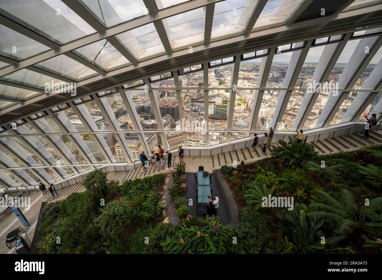 London skyline view and interior gardens at Sky Garden, the Walkie ...