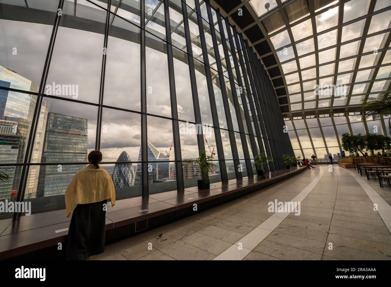 Woman enjoying the panoramic aerial views of London from the Sky Garden ...