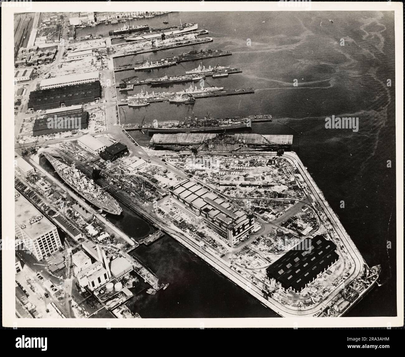 Aerial View of U.S. Naval Dry Dock, BB-61 USS Iowa in Dry Dock #3, USS ...