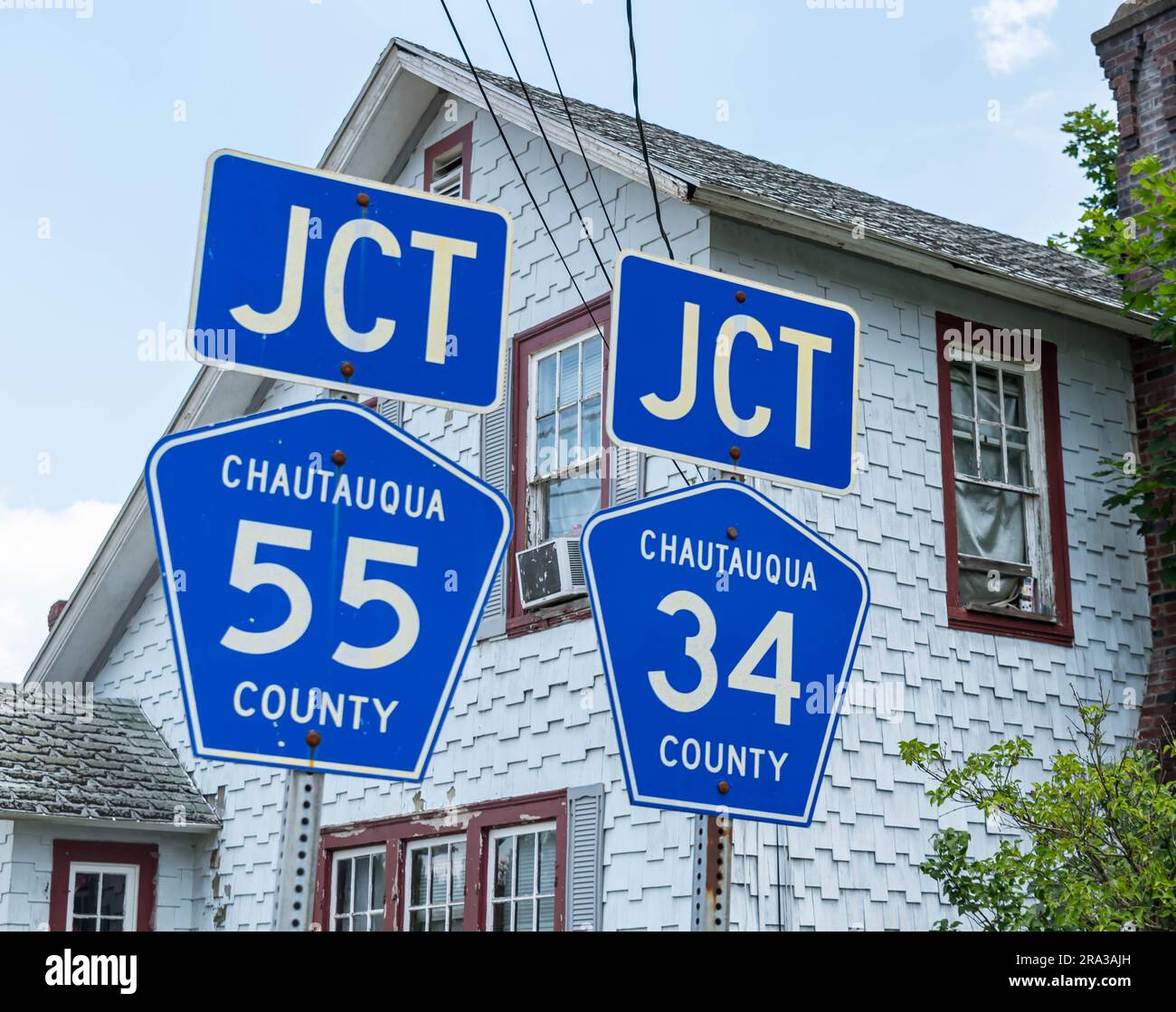 Road signs on Main Street for State Routes 55 and 34 in Frewsburg, New ...