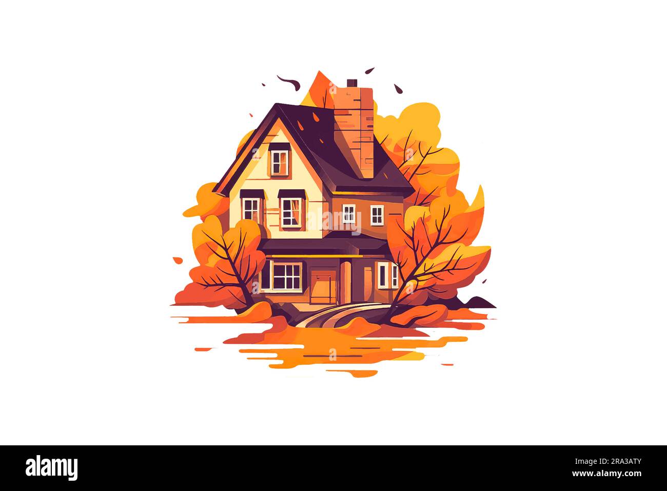 cartoon autumn house on white background in flat style for icon Stock ...
