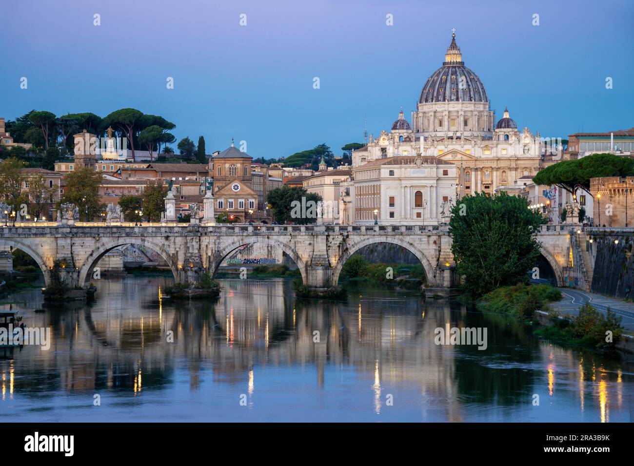 Rome cityscape with skyline view of Vatican City and Tiber River at ...