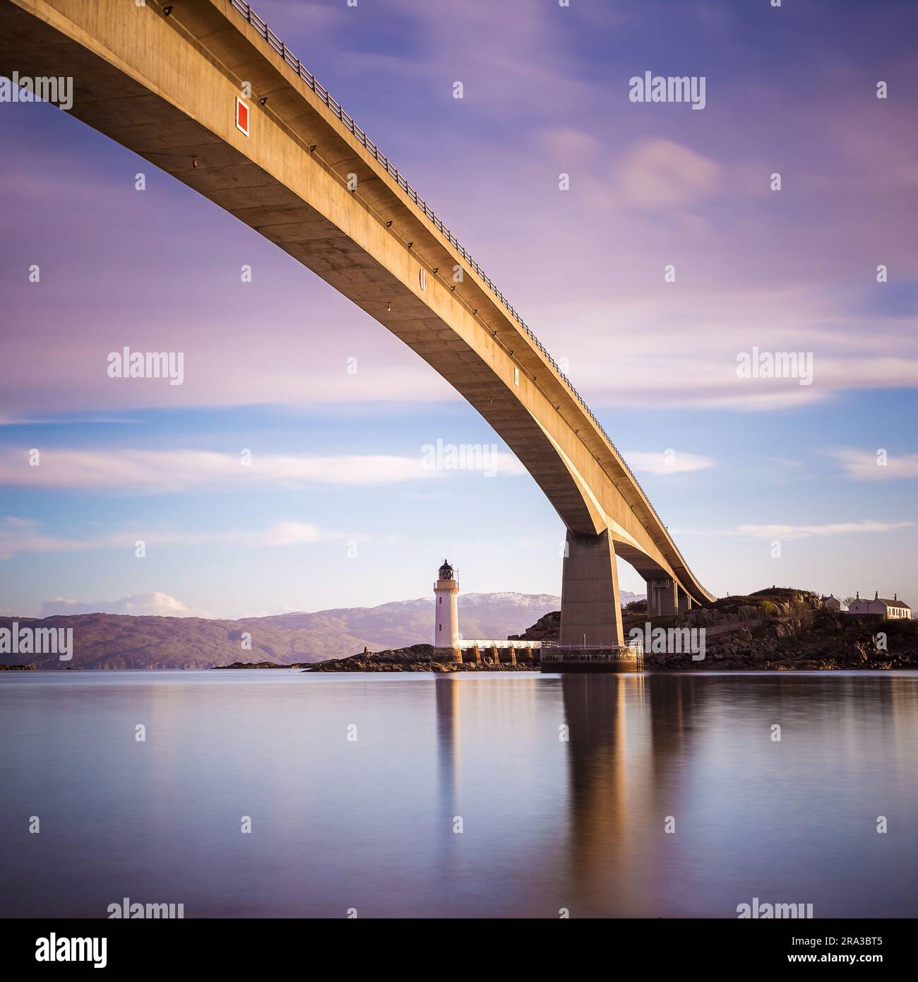 Isle of Skye, Scotland - The famous golden shining Skye Bridge at early ...