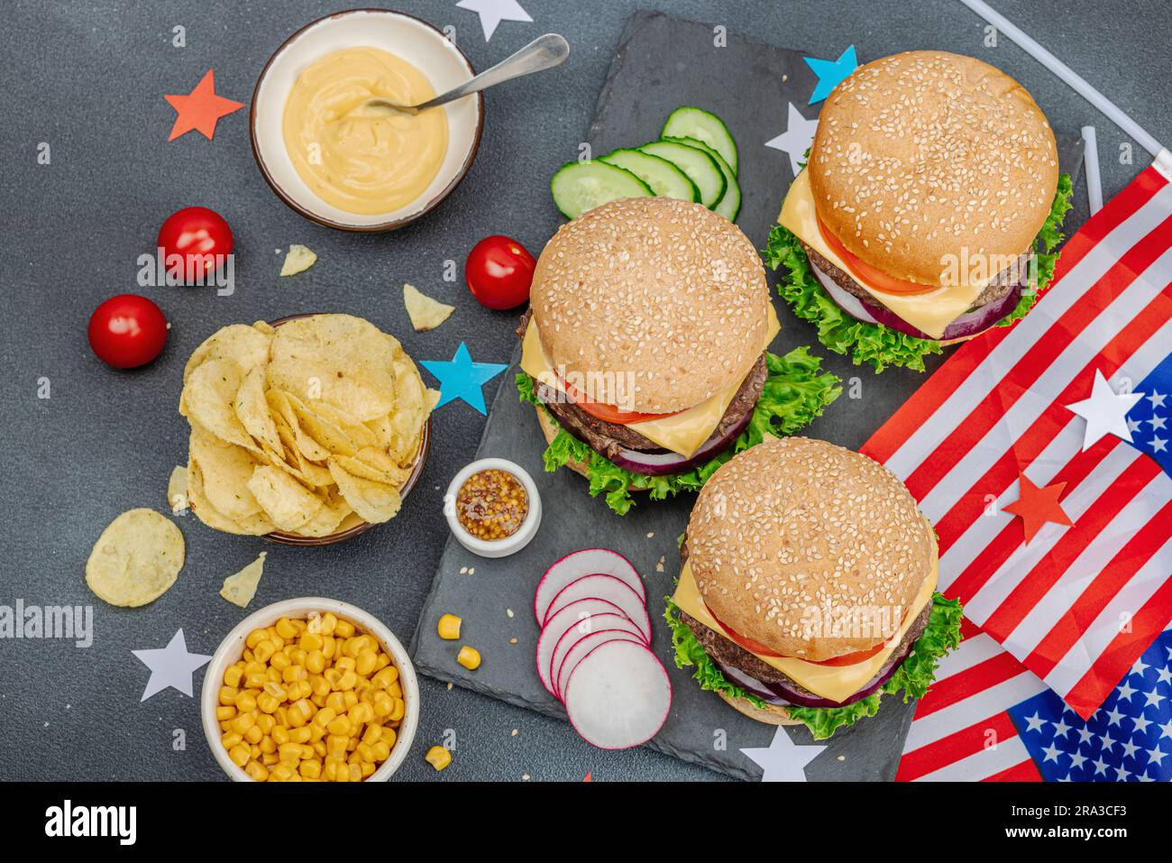 Homemade burgers. An American classic, traditional food for picnic ...