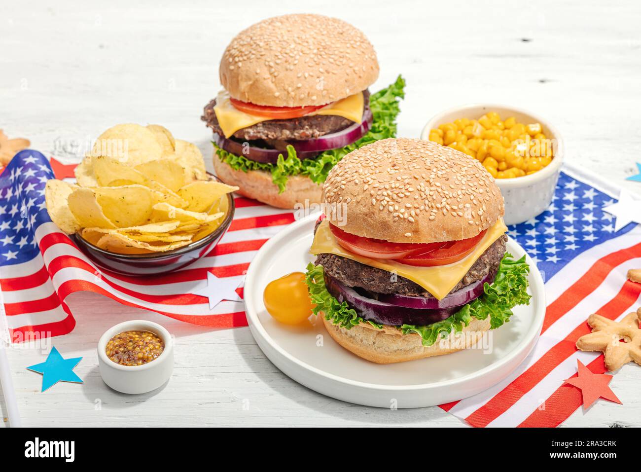 Homemade burgers. An American classic, traditional food for picnic ...