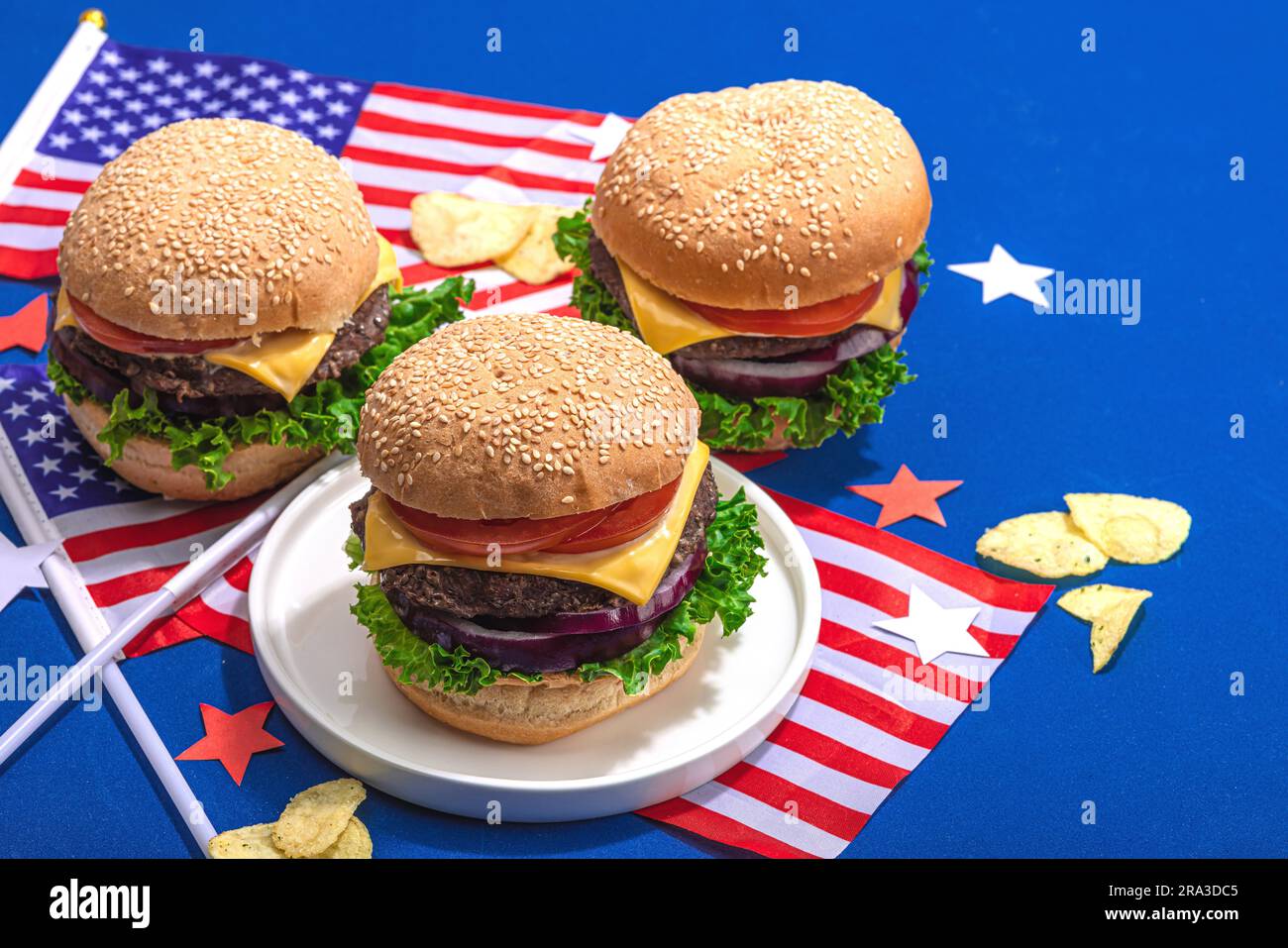 Homemade burgers. An American classic, traditional food for picnic ...