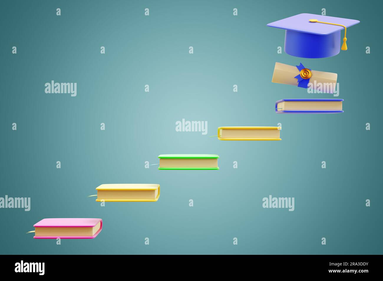 Ladder of education. Books and academic graduate cap. Success in ...