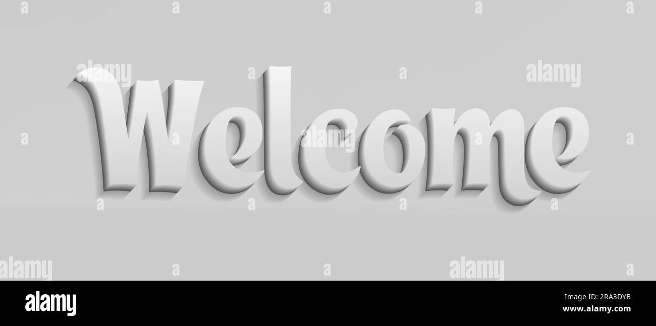 Vector inscription Welcome. Gray background with volumetric letters. 3D ...