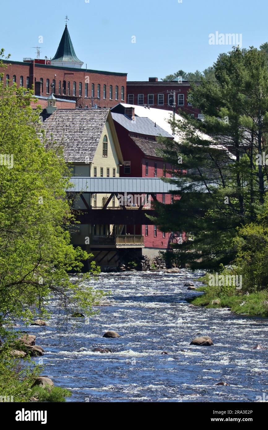 view of downtown littleton, new hampshire with covered walking bridge ...