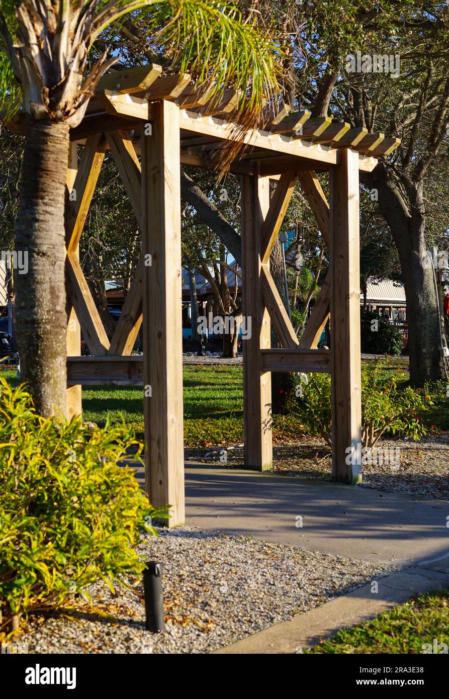 Beautiful sunny day and wooden paths for walking and running in Florida ...