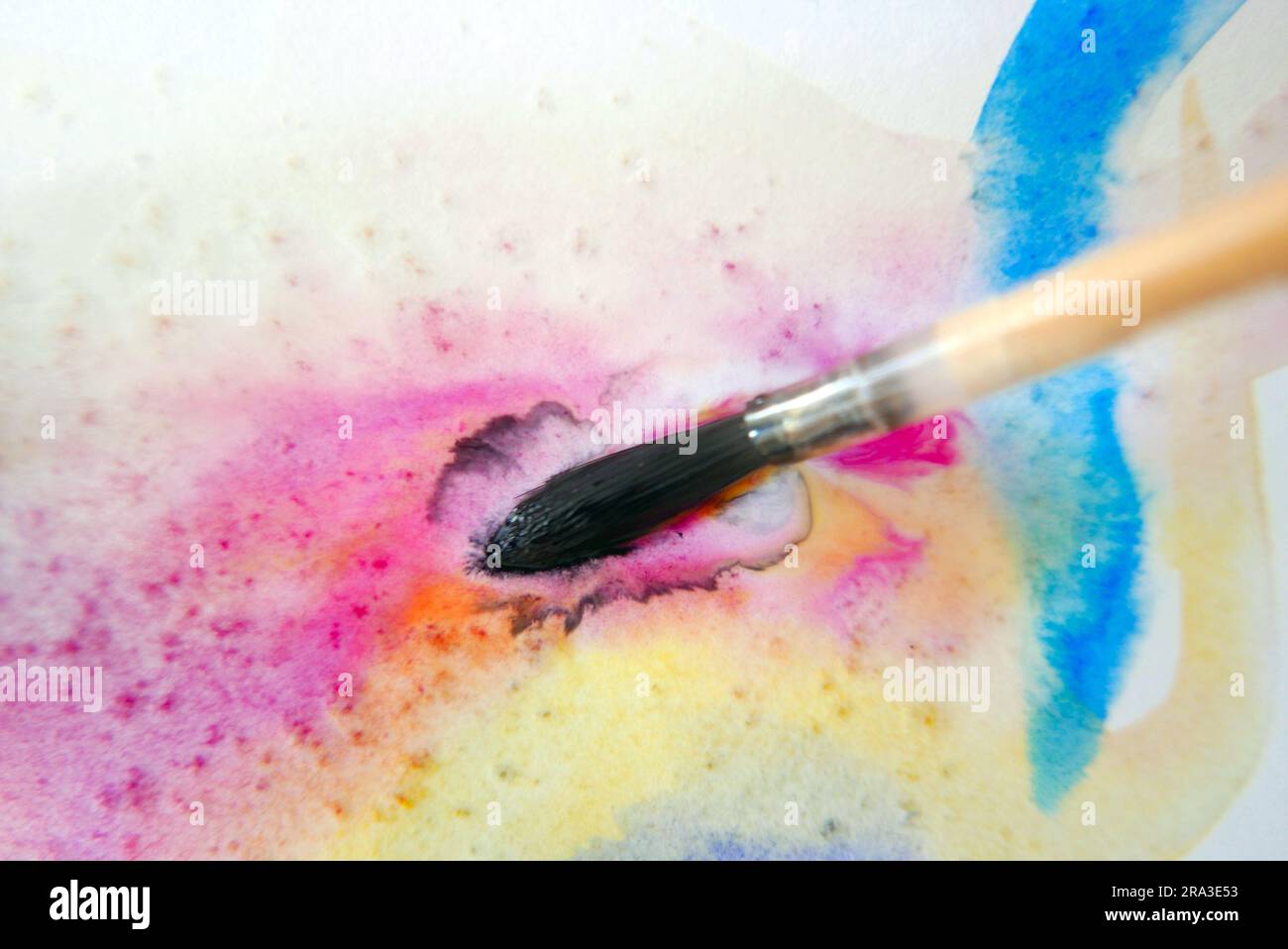 colorful water paint brush detail on white paper Stock Photo - Alamy