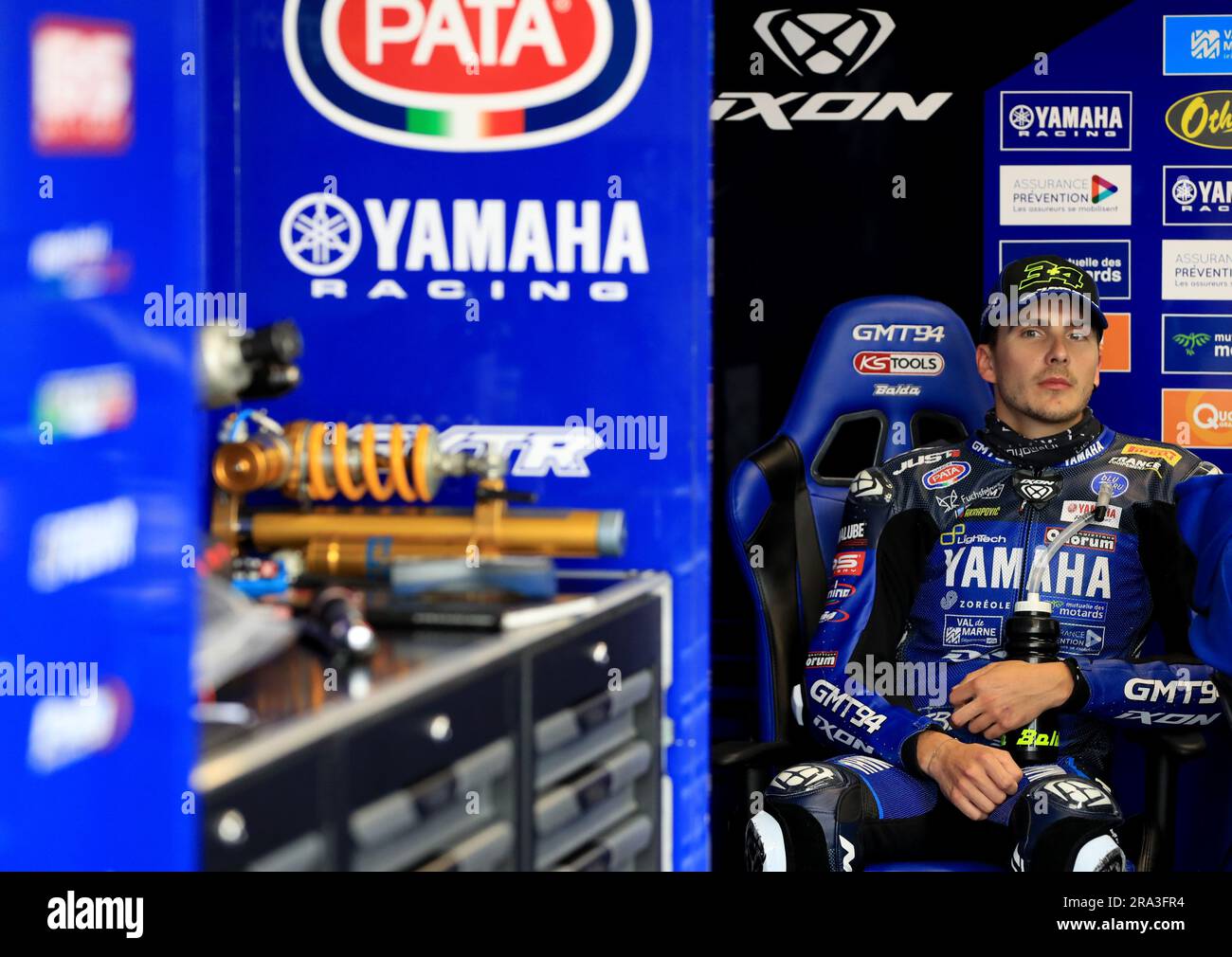 GMT94 Yamaha rider Lorenzo Baldassarri in his garage during practice ... GMT94 Yamaha rider Lorenzo Baldassarri in his garage during practice ...